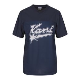 T-Shirt Karl Kani "Karl Kani Varsity Star Mesh Jersey", Damen, Gr. XS, dunkelblau, wei&szlig;, 100% Polyester, bedruckt, normal, V-Ausschnitt, Shirts T-Shirt