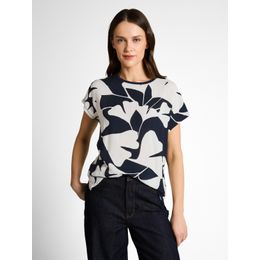 T-Shirt Tom Tailor, Damen, Gr. M, big navy ginkgo, Single Jersey, Obermaterial: 100% Viskose, bedruckt, regular fit normal, Rundhals, Shirts T-Shirt, mit All-Over Print