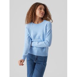 V&eacute;ro Moda Rundhalspullover VERO MODA "VMDOFFY LS O-NECK BLOUSE GA NOOS", Damen, Gr. S, blau (little boy blau melange), Strick, Obermaterial: 94% Polyester, 3% Elasthan, 3% Nylon, meliert, regular fit normal, Rundhals, Rippb&uuml;ndchen, Pullover Rundhalspullover, Materialmix, regular fit