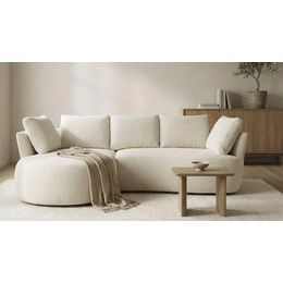 Ecksofa DOMO collection "Lumin, B/T: 267/170 cm, abgerunde Form, charmantes Design, cozy chic", beige (creme), B:267cm H:93cm T:170cm, 100% Polyester, Sofas, Ecksofa, Mit Federkern und 5 R&uuml;ckenkissen ausgestattet