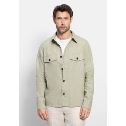 Langarmhemd OLYMP "OLYMP Casual, Overshirt, Kent", Herren, Gr. L, Normaler Arm, oliv, 55% Leinen, 45% Baumwolle, Hemden