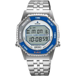 Digitaluhr Seiko, silberfarben, blau, Armbanduhren, Herren, Digitaluhr, Quarzuhr, Armbanduhr, Damenuhr, Herrenuhr, Edelstahlarmband, digital