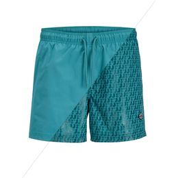 Jack & Jones Badeshorts JACK & JONES "JPSTMAUI SPLASH MAGIC SWIM SHORTS", Herren, Gr. S, N-Gr, colonial blau, Polyester, unifarben, Badehosen Badeshorts