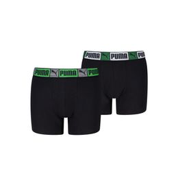 Boxershorts Puma "Puma BOYS LOGO BLOCK ELASTIC BOXERS", Jungen, Gr. 158/164, schwarz (schwarz, gr&uuml;n), Single Jersey, Obermaterial: 95% Baumwolle, 5% Elasthan, k&ouml;rpernah, Unterhosen, mit Logobund