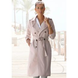 Trenchcoat Lascana, Damen, Gr. 42, beige, Web, Obermaterial: 79% Polyester, 17% Viskose, 4% Elasthan, figurumspielend knielang, V-Ausschnitt, gerader Abschluss, M&auml;ntel, zum Regulieren, leichter Damenmantel ohne Futter, casual-chic, Topseller