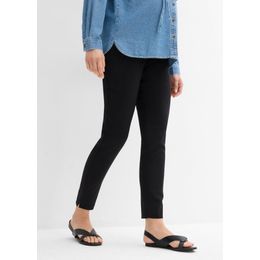 Umstandshose bonprix, Damen, Gr. 40, N-Gr, schwarz, Web, Obermaterial: 72% Polyester, 24% Viskose, 4% Elasthan, unifarben, slim fit kn&ouml;chellang, Hosen, im Chino-Stil, mit Gummiz&uuml;gen und bequemem Jersey-Einsatz am Bauch