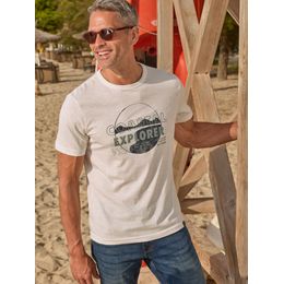 T-Shirt Lerros "T-Shirt mit Brustprint und Rundhalsausschnitt", Damen, Gr. L, broken wei&szlig;, 100% Baumwolle, Rundhals, Shirts T-Shirt