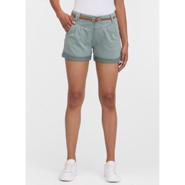 Shorts Ragwear "HEEVEN", Damen, Gr. 27, N-Gr, dusty gr&uuml;n, Web, Obermaterial: 98% Baumwolle, 2% Elasthan, unifarben mit Farbeinsatz, kurz, Hosen Shorts, leicht verwaschener Twill zum Umschlagen mit G&uuml;rtel