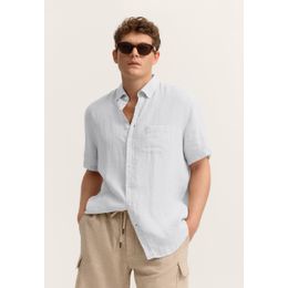 Kurzarmhemd Bugatti, Herren, Gr. L, Normalgr&ouml;&szlig;en, 10, wei&szlig;, Canvas, 100% Leinen, unifarben, normal, Hemden, Modern Fit aus Leinen mit Button-Down-Kragen