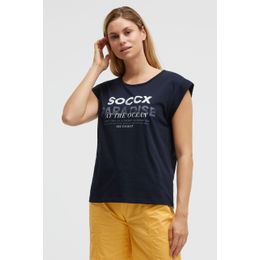 Rundhalsshirt SOCCX, Damen, Gr. L, blau, Single Jersey, Material: 100% Baumwolle, bedruckt, regular fit normal, Rundhals, Shirts Rundhalsshirt, aus Baumwolle