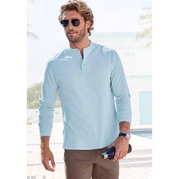 Henleyshirt John Devin "mit Stehkragen", Herren, Gr. XL (56/58), blau (hellblau), Piqu&eacute;, Obermaterial: 100% Baumwolle, unifarben, regular fit lang, Rundhals, abgesteppte Kante, Shirts, Regular-Fit, aus Baumwoll-Piqu&eacute;