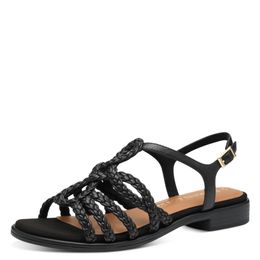 Sandalette Marco Tozzi, Damen, Gr. 36, schwarz, Lederimitat, Flechtoptik, unifarben, Schuhe Sandalette, Blockabsatz, Sommerschuh mit modischen Flechtriemchen