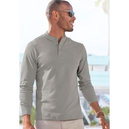 Henleyshirt John Devin "mit Stehkragen", Herren, Gr. S (44/46), grau, Piqu&eacute;, Obermaterial: 100% Baumwolle, unifarben, regular fit lang, Rundhals, abgesteppte Kante, Shirts, Regular-Fit, aus Baumwoll-Piqu&eacute;