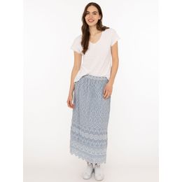 Maxirock Zwillingsherz "Lochstickerei", Damen, Gr. L/XL, hellblau, Web, Obermaterial: 100% Baumwolle, bestickt, unifarben, kn&ouml;chelfrei, R&ouml;cke Maxirock, kn&ouml;chellang, mit Lochspitze, elastischer Bund