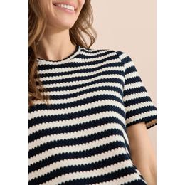 Strickpullover Cecil, Damen, Gr. L (42), universal blau, Strick, Obermaterial: 42% Baumwolle, 40% Polyester, 17% Viskose, 1% Elasthan, gestreift, regular fit normal, Rundhals, Pullover Strickpullover, mit Streifen Muster