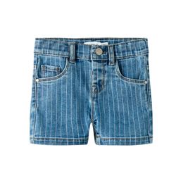 Jeansshorts name it "NMFSALLI SLIM DNM SHORTS 3555-ON NOOS", M&auml;dchen, Gr. 122, N-Gr, denim blau detail:stripes, Denim/Jeans, Obermaterial: 74% Baumwolle, 24% Polyester, 1% Elasthan, 1% Viskose, gestreift, slim fit kurz, Jeans Jeansshorts, Denim Baumwollmischung, leichte Used Effekte, Allover Druck