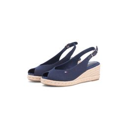 Keilsandalette Tommy Hilfiger "MID WEDGE ESPAD SLINGBACK", Damen, Gr. 39, dunkelblau, Leder, Textil, unifarben, Schuhe, Sommerschuh, Riemchensandale mit Flaggen-Stickerei