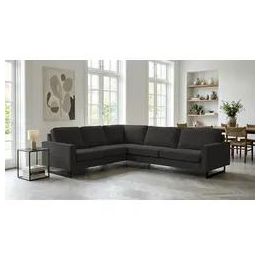 Ecksofa Home Affaire "Pinto, XXL, 250/290 cm, langer Schenkel, Ottomane", grau (dunkelgrau), B:290cm H:85cm T:250cm, Luxus-Microfaser in Lederoptik(100% Polyester);Cord (92% Polyester, 8% Polyamide), Sofas, Ecksofa, Cord, Chenille, Lederoptik, mit Keder, Metallf&uuml;&szlig;e, Wellenunterfederung