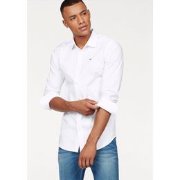 Langarmhemd Tommy Jeans "Sabim Stretch Shirt", Herren, Gr. M, N-Gr, wei&szlig; (off, wei&szlig;, ivory), Web, Obermaterial: 97% Baumwolle, 3% Elasthan, unifarben, schmal normal, Rundhals, eingesetzt 2-Knopf-Manschette mit Schlitz, Hemden, Stretch Hemd, Premium, Slim Fit, mit Elasthan, Topseller