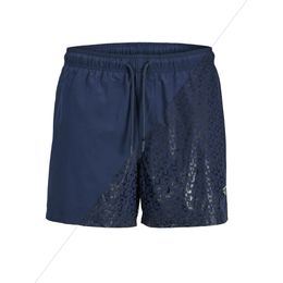Jack & Jones Badeshorts JACK & JONES "JPSTMAUI SPLASH MAGIC SWIM SHORTS", Herren, Gr. L, N-Gr, navy blazer, Polyester, unifarben, Badehosen Badeshorts