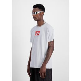 T-Shirt Alpha Industries "Satin Logo T-Shirt", Herren, Gr. L, grau (pastel grau), Obermaterial: 100% Baumwolle, Shirts T-Shirt