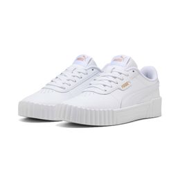 Sneaker Puma "CARINA 30 JR", M&auml;dchen, Gr. 36, wei&szlig; (Puma wei&szlig;, Puma gold), Leder, Schuhe Sneaker, mit Schn&uuml;rung, leicht profiliertes Laufsohlenprofil, f&uuml;r Jugendliche