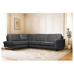 Ecksofa Home Affaire "Pinto, 290 cm, Cord, Chenille, Lederoptik, Ottomane links / rechts", grau (dunkelgrau), B:290cm H:85cm T:217cm, Luxus-Microfaser in Lederoptik (100% Polyester);Cord (92% Polyester, 8% Polyamide), Sofas, Ecksofa, mit Keder, schwarze Metallf&uuml;&szlig;e, Wellenunterfederung