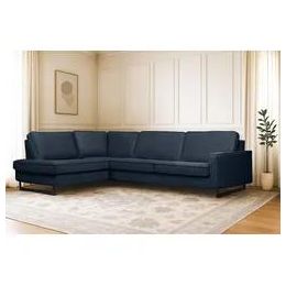 Ecksofa Home Affaire "Pinto, 290 cm, Cord, Chenille, Lederoptik, Ottomane links / rechts", blau (rauchblau), B:290cm H:85cm T:217cm, Luxus-Microfaser in Lederoptik (100% Polyester);Cord (92% Polyester, 8% Polyamide), Sofas, Ecksofa, mit Keder, schwarze Metallf&uuml;&szlig;e, Wellenunterfederung