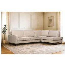Ecksofa Home Affaire "Pinto, 290 cm, Cord, Chenille, Lederoptik, Ottomane links / rechts", grau (hellgrau), B:290cm H:85cm T:217cm, Luxus-Microfaser in Lederoptik (100% Polyester);Cord (92% Polyester, 8% Polyamide), Sofas, Ecksofa, mit Keder, schwarze Metallf&uuml;&szlig;e, Wellenunterfederung