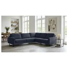 Ecksofa Home Affaire "Pinto, XXL, 250/290 cm, langer Schenkel, Ottomane", blau (rauchblau), B:290cm H:85cm T:250cm, Luxus-Microfaser in Lederoptik(100% Polyester);Cord (92% Polyester, 8% Polyamide), Sofas, Ecksofa, Cord, Chenille, Lederoptik, mit Keder, Metallf&uuml;&szlig;e, Wellenunterfederung