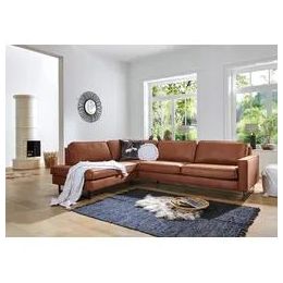 Ecksofa Home Affaire "Pinto, 290 cm, Cord, Chenille, Lederoptik, Ottomane links / rechts", braun (cognac), B:290cm H:85cm T:217cm, Luxus-Microfaser in Lederoptik (100% Polyester);Cord (92% Polyester, 8% Polyamide), Sofas, Ecksofa, mit Keder, schwarze Metallf&uuml;&szlig;e, Wellenunterfederung