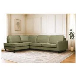 Ecksofa Home Affaire "Pinto, 290 cm, Cord, Chenille, Lederoptik, Ottomane links / rechts", gr&uuml;n (khaki), B:290cm H:85cm T:217cm, Luxus-Microfaser in Lederoptik (100% Polyester);Cord (92% Polyester, 8% Polyamide), Sofas, Ecksofa, mit Keder, schwarze Metallf&uuml;&szlig;e, Wellenunterfederung