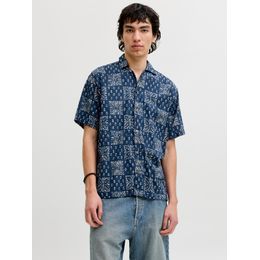 Jack & Jones Kurzarmhemd JACK & JONES "JPRBLULYON PRINT DOBBY S/S SHIRT SN", Herren, Gr. L, N-Gr, sky captain aop, Web, Obermaterial: 100% Baumwolle, bedruckt, normal, Hemden