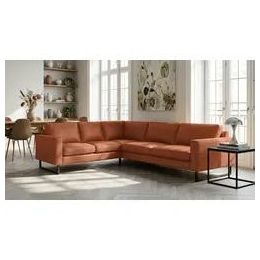Ecksofa Home Affaire "Pinto, XXL, 250/290 cm, langer Schenkel, Ottomane", braun (cognac), B:290cm H:85cm T:250cm, Luxus-Microfaser in Lederoptik(100% Polyester);Cord (92% Polyester, 8% Polyamide), Sofas, Ecksofa, Cord, Chenille, Lederoptik, mit Keder, Metallf&uuml;&szlig;e, Wellenunterfederung