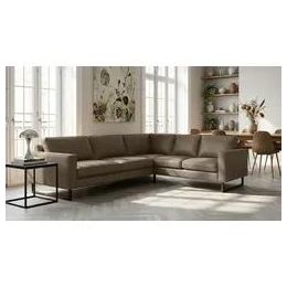 Ecksofa Home Affaire "Pinto, XXL, 250/290 cm, langer Schenkel, Ottomane", grau (taupe), B:290cm H:85cm T:250cm, Luxus-Microfaser in Lederoptik(100% Polyester);Cord (92% Polyester, 8% Polyamide), Sofas, Ecksofa, Cord, Chenille, Lederoptik, mit Keder, Metallf&uuml;&szlig;e, Wellenunterfederung