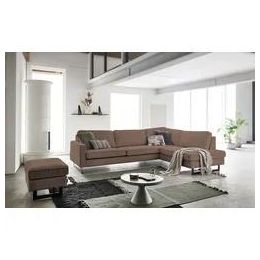 Ecksofa Home Affaire "Pinto, 290 cm, Cord, Chenille, Lederoptik, Ottomane links / rechts", braun, B:290cm H:85cm T:217cm, 92% Polyester, 8% Nylon, Sofas, Ecksofa, mit Keder, schwarze Metallf&uuml;&szlig;e, Wellenunterfederung