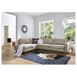 Ecksofa Home Affaire "Pinto, 290 cm, Cord, Chenille, Lederoptik, Ottomane links / rechts", grau (taupe), B:290cm H:85cm T:217cm, Luxus-Microfaser in Lederoptik (100% Polyester);Cord (92% Polyester, 8% Polyamide), Sofas, Ecksofa, mit Keder, schwarze Metallf&uuml;&szlig;e, Wellenunterfederung