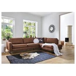 Ecksofa Home Affaire "Pinto, 290 cm, Cord, Chenille, Lederoptik, Ottomane links / rechts", braun, B:290cm H:85cm T:217cm, Luxus-Microfaser in Lederoptik (100% Polyester);Cord (92% Polyester, 8% Polyamide), Sofas, Ecksofa, mit Keder, schwarze Metallf&uuml;&szlig;e, Wellenunterfederung