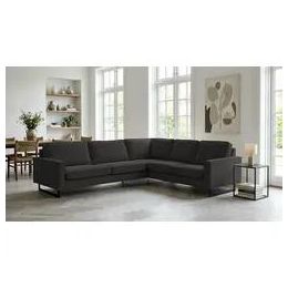 Ecksofa Home Affaire "Pinto, XXL, 250/290 cm, langer Schenkel, Ottomane", grau (dunkelgrau), B:290cm H:85cm T:250cm, Luxus-Microfaser in Lederoptik(100% Polyester);Cord (92% Polyester, 8% Polyamide), Sofas, Ecksofa, Cord, Chenille, Lederoptik, mit Keder, Metallf&uuml;&szlig;e, Wellenunterfederung