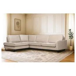 Ecksofa Home Affaire "Pinto, 290 cm, Cord, Chenille, Lederoptik, Ottomane links / rechts", grau (hellgrau), B:290cm H:85cm T:217cm, Luxus-Microfaser in Lederoptik (100% Polyester);Cord (92% Polyester, 8% Polyamide), Sofas, Ecksofa, mit Keder, schwarze Metallf&uuml;&szlig;e, Wellenunterfederung