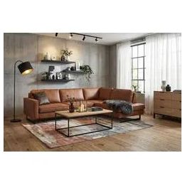 Ecksofa Home Affaire "Pinto, 290 cm, Cord, Chenille, Lederoptik, Ottomane links / rechts", braun (cognac), B:290cm H:85cm T:217cm, Luxus-Microfaser in Lederoptik (100% Polyester);Cord (92% Polyester, 8% Polyamide), Sofas, Ecksofa, mit Keder, schwarze Metallf&uuml;&szlig;e, Wellenunterfederung