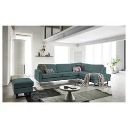 Ecksofa Home Affaire "Pinto, 290 cm, Cord, Chenille, Lederoptik, Ottomane links / rechts", blau (azur), B:290cm H:85cm T:217cm, 92% Polyester, 8% Nylon, Sofas, Ecksofa, mit Keder, schwarze Metallf&uuml;&szlig;e, Wellenunterfederung