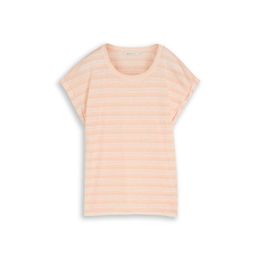 Tom Tailor Denim Damen T-Shirt mit Streifenmuster, orange, Gestreift, Gr. XL