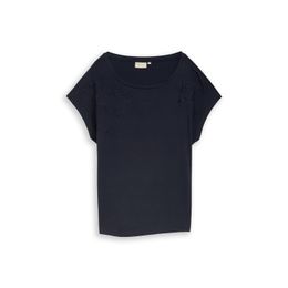 Tom Tailor Damen T-Shirt mit Lochstickereien, blau, Uni, Gr. XXL