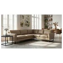 Ecksofa Home Affaire "Pinto, XXL, 250/290 cm, langer Schenkel, Ottomane", beige, B:290cm H:85cm T:250cm, Luxus-Microfaser in Lederoptik(100% Polyester);Cord (92% Polyester, 8% Polyamide), Sofas, Ecksofa, Cord, Chenille, Lederoptik, mit Keder, Metallf&uuml;&szlig;e, Wellenunterfederung