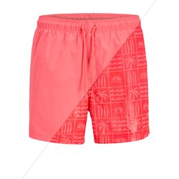 Jack & Jones Badeshorts JACK & JONES "JPSTMAUI SPLASH MAGIC SWIM SHORTS", Herren, Gr. S, N-Gr, hot coral, Polyester, unifarben, Badehosen Badeshorts