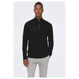 Only & Sons Strickpullover ONLY & SONS "ONSWYLER LIFE REG 14 HALF ZIP KNIT NOOS", Damen, Gr. S, schwarz, Strick, Obermaterial: 78% Viskose, 22% Polyester, unifarben, Basic, regular fit normal, ohne Ausschnitt, Rippb&uuml;ndchen, Pullover Strickpullover