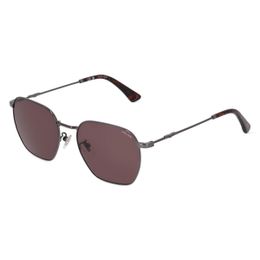 Police POISPLL06 | Unisex-Sonnenbrille | Fassung: Vollrand, Geometrisch, Metall, Silber Grau | Glasfarbe: Grau