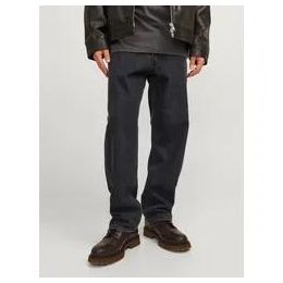 Jack & Jones Relax-fit-Jeans JACK & JONES "JJIEDDIE mit hoher Taille und lockerer Passform", Herren, Gr. 36, L&auml;nge 32, schwarz (schwarz denim), Denim/Jeans, Obermaterial: 100% Baumwolle, leichte Abriebeffekte, loose fit lang, Jeans, Baumwolle, relax fit
