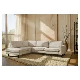 Ecksofa Home Affaire "Pinto, 290 cm, Cord, Chenille, Lederoptik, Ottomane links / rechts", creme, B:290cm H:85cm T:217cm, 100% Polyester, Sofas, Ecksofa, mit Keder, schwarze Metallf&uuml;&szlig;e, Wellenunterfederung
